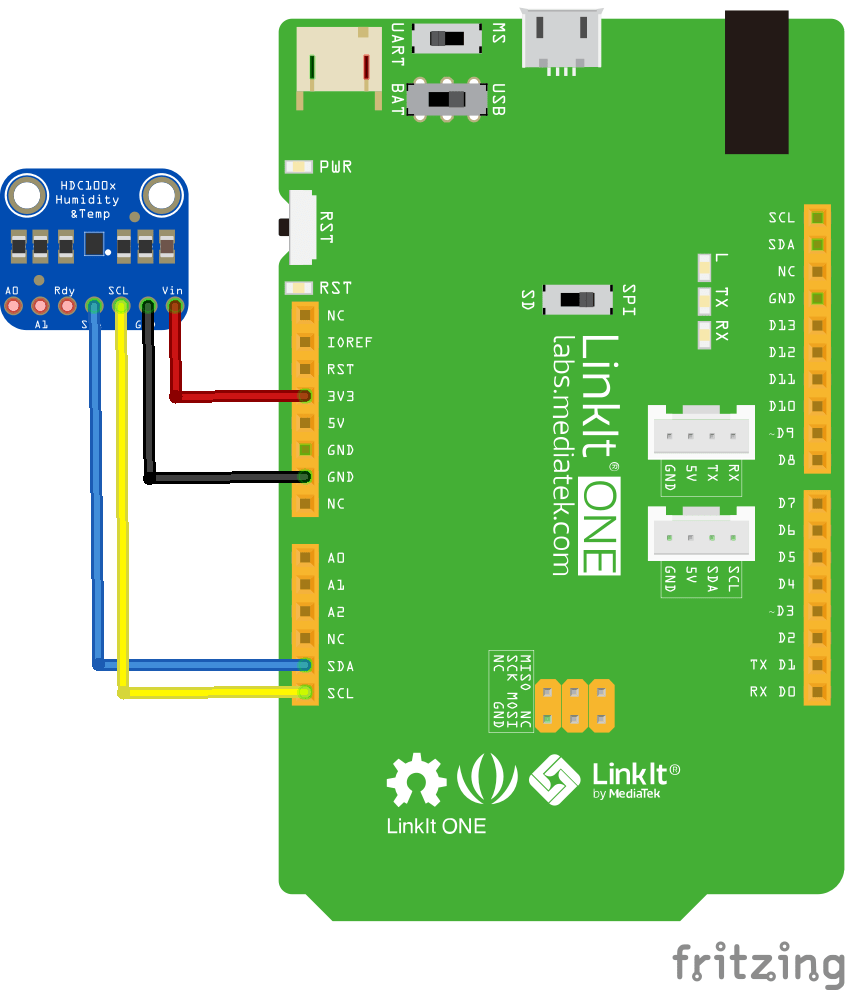 Linkit One and HDC1008 humidity and temperature sensor